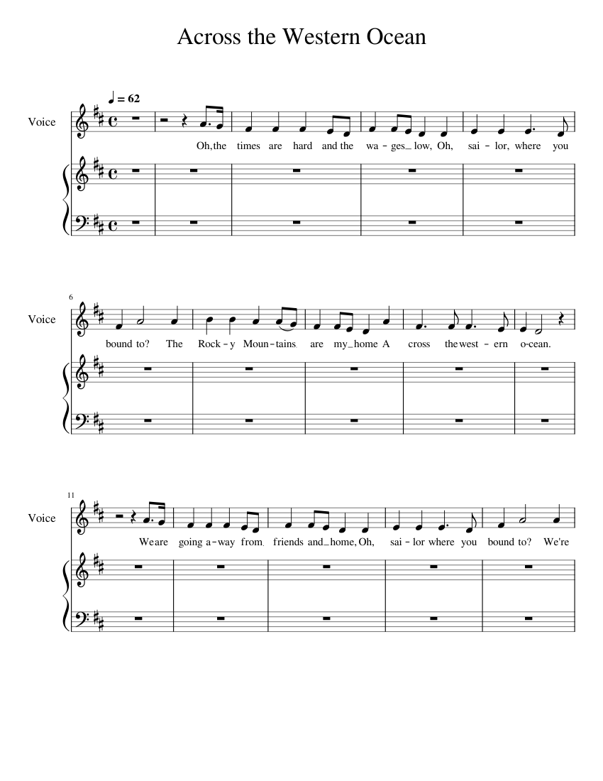 Across the Western Ocean Sheet music for Piano (Piano Duo) | Musescore.com