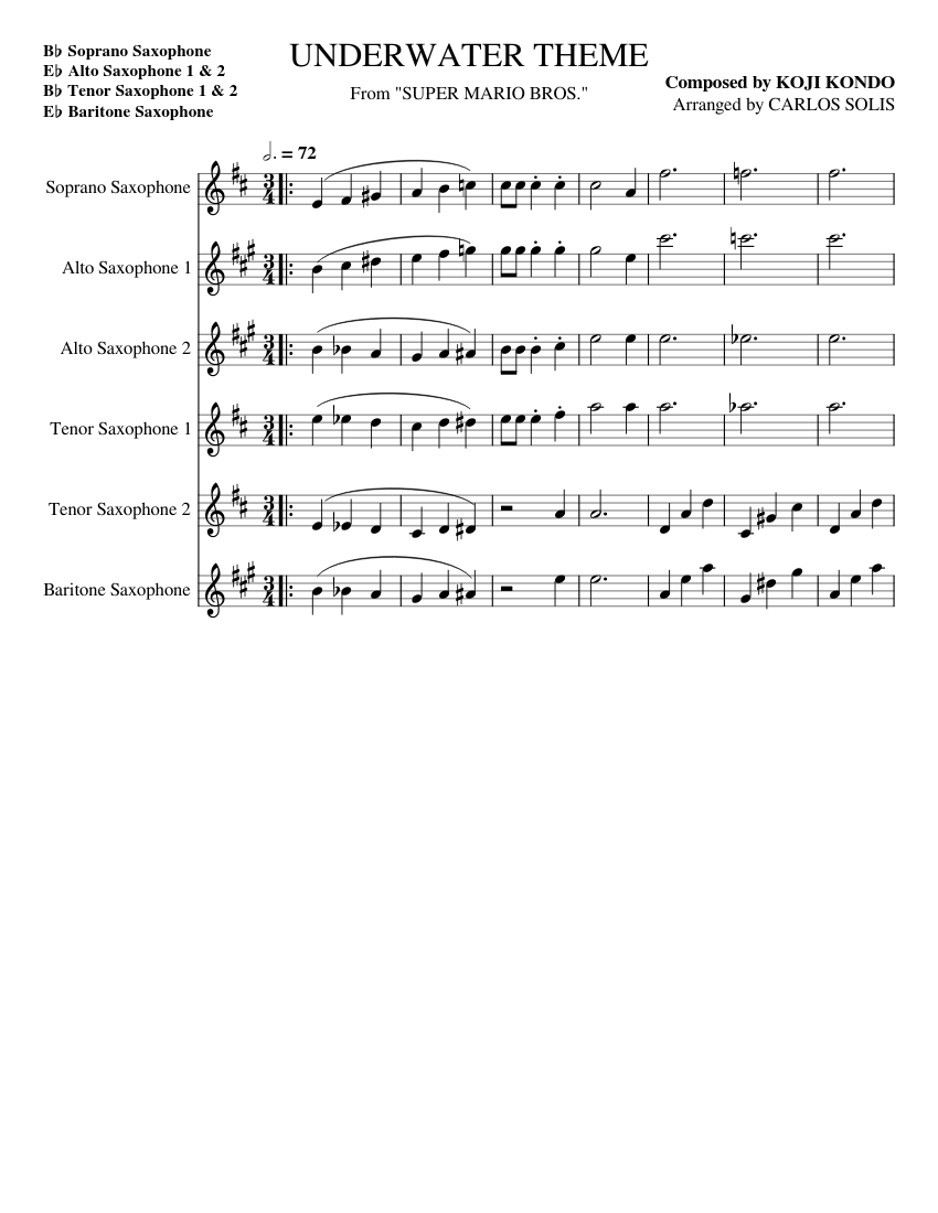 Underwater Theme (From Super Mario Bros.) for Saxophone Sextet by CARLIT0CHURRIT0 Sheet music ...