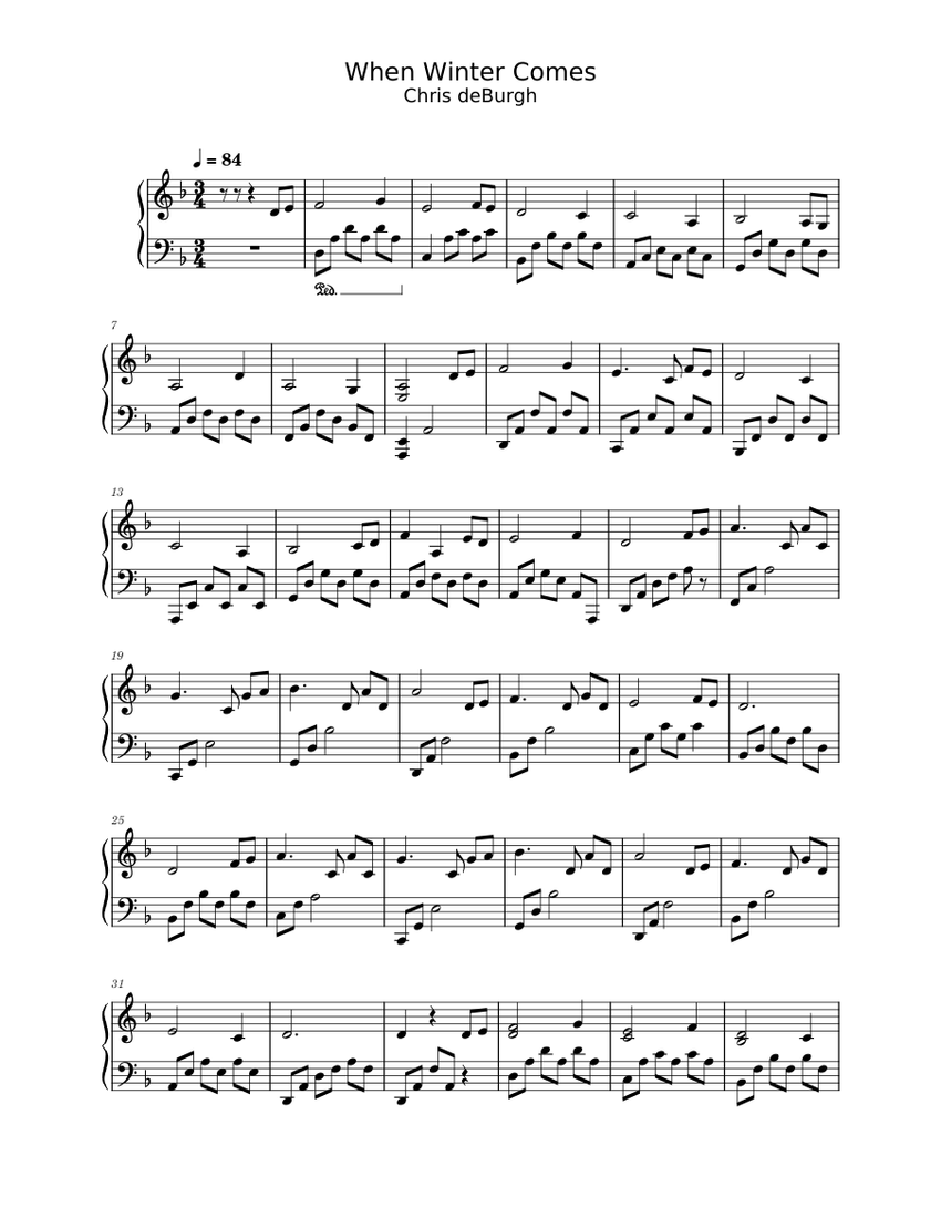 When WInter Comes - Chris de Burgh Sheet music for Piano (Solo) | Musescore.com