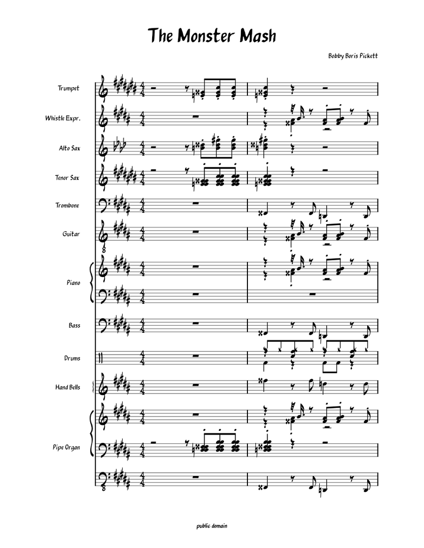 The Monster Mash – Bobby "Boris" Pickett and The Crypt-Kickers Sheet ...