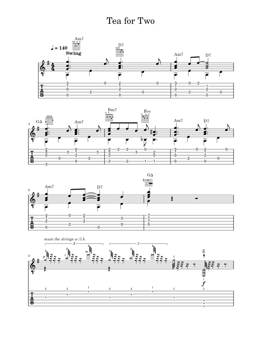 Tea For Two – Irving Caesar Sheet music for Guitar (Solo) | Musescore.com