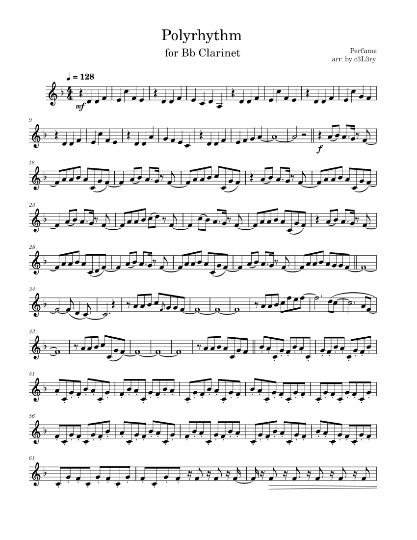 Polyrhythm – Perfume || Bb Clarinet Sheet music for Clarinet in b-flat ...