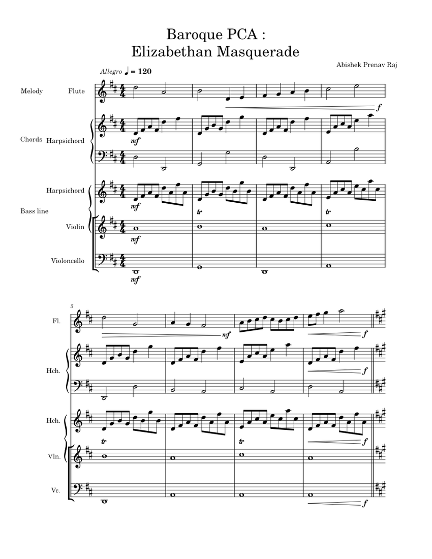Elizabethan Masquerade Baroque PCA Sheet music for Harpsichord, Flute ...