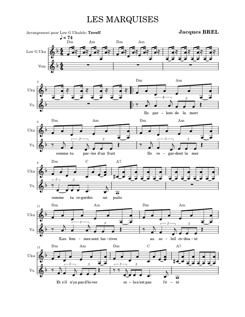 Les Marquises – Jacques Brel Sheet music for Vocals, Ukulele (Solo ...