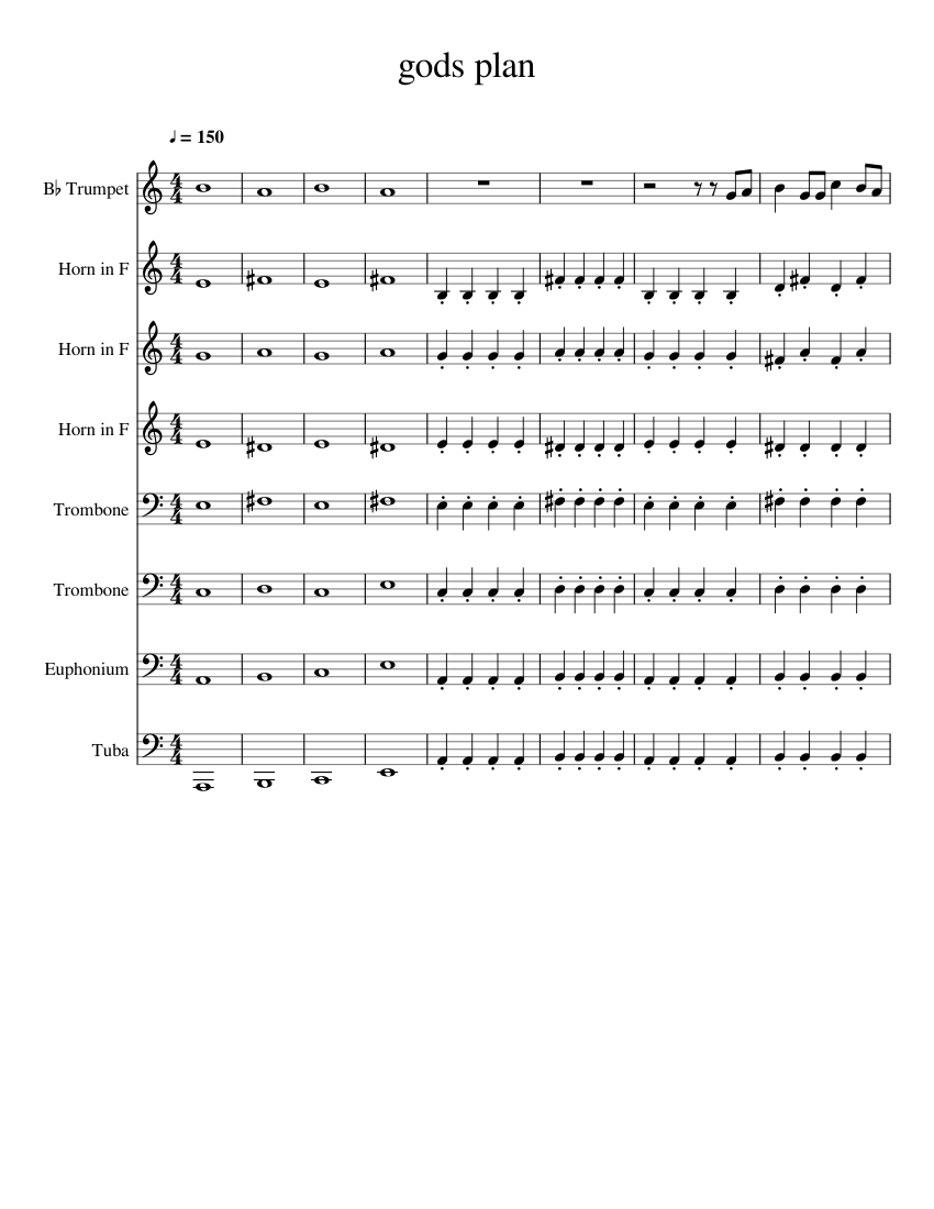 God's Plan - Drake - Brass Band Arrangement Sheet Music for Trombone ...
