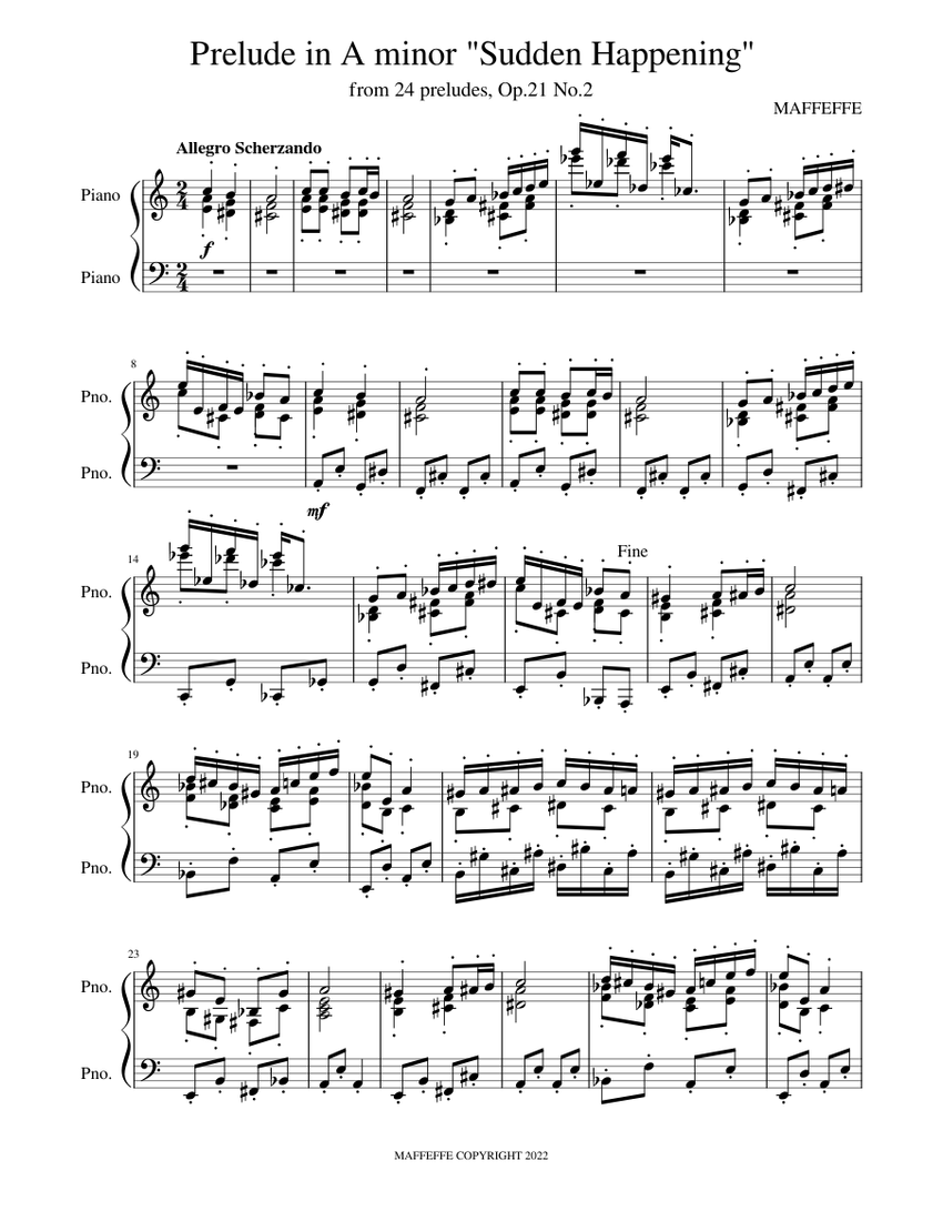 Prelude in A minor "Sudden Happening" Sheet music for Piano (Solo ...