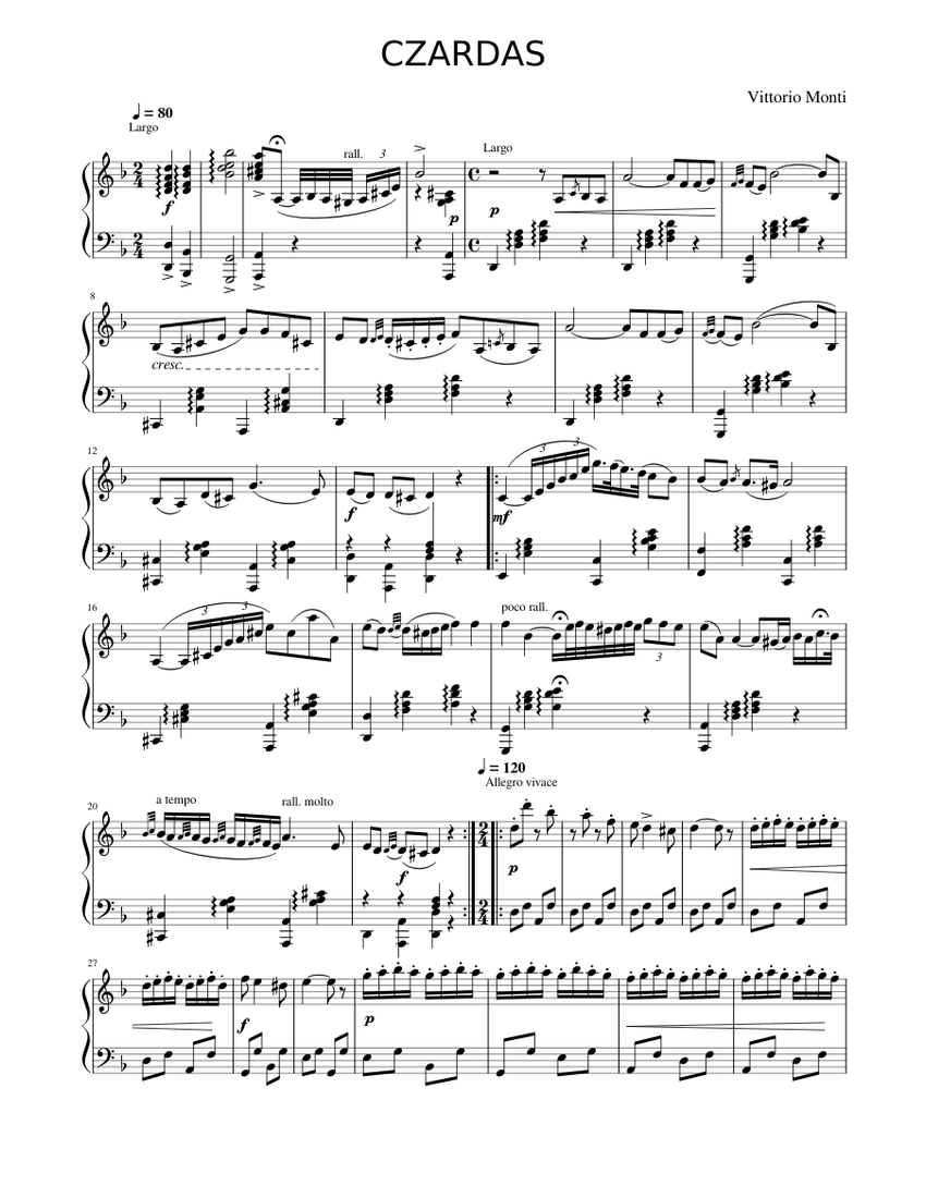 Czardas by Vittorio Monti Sheet music for Piano (Solo) | Musescore.com