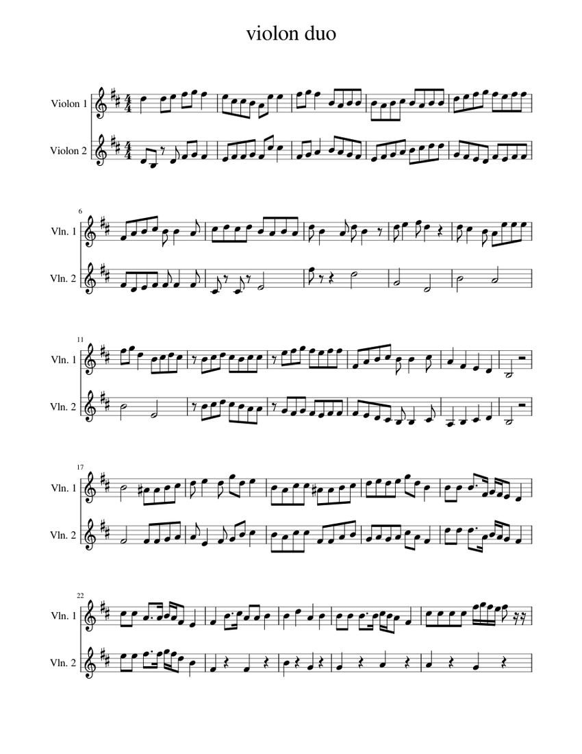 violon duo pann flute string Sheet music for Violin (String Duet ...