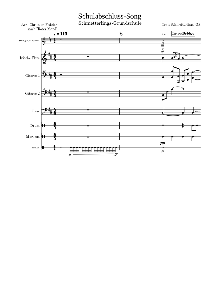 Roter mond – Die Irrlichter Schulabschluss-Song in h-Moll Sheet music ...