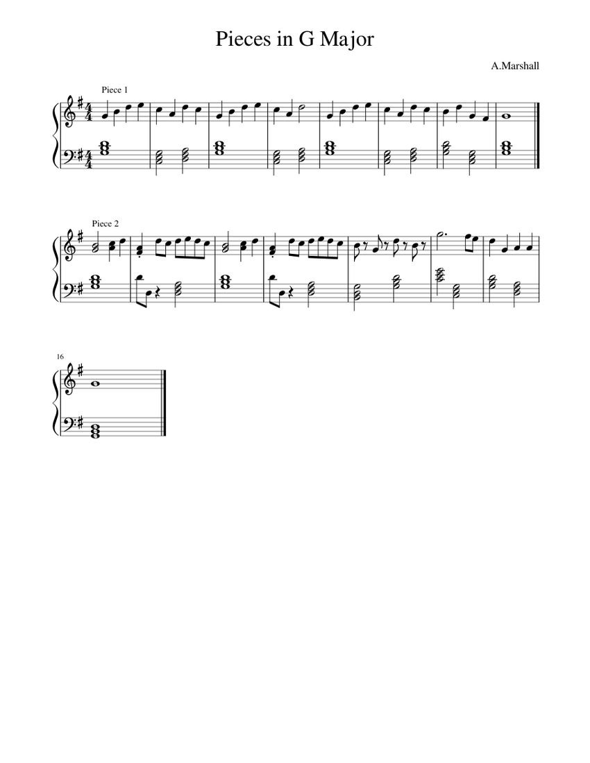 Pieces in G Major - Piano Sheet Music for Piano (Solo) Easy | MuseScore.com