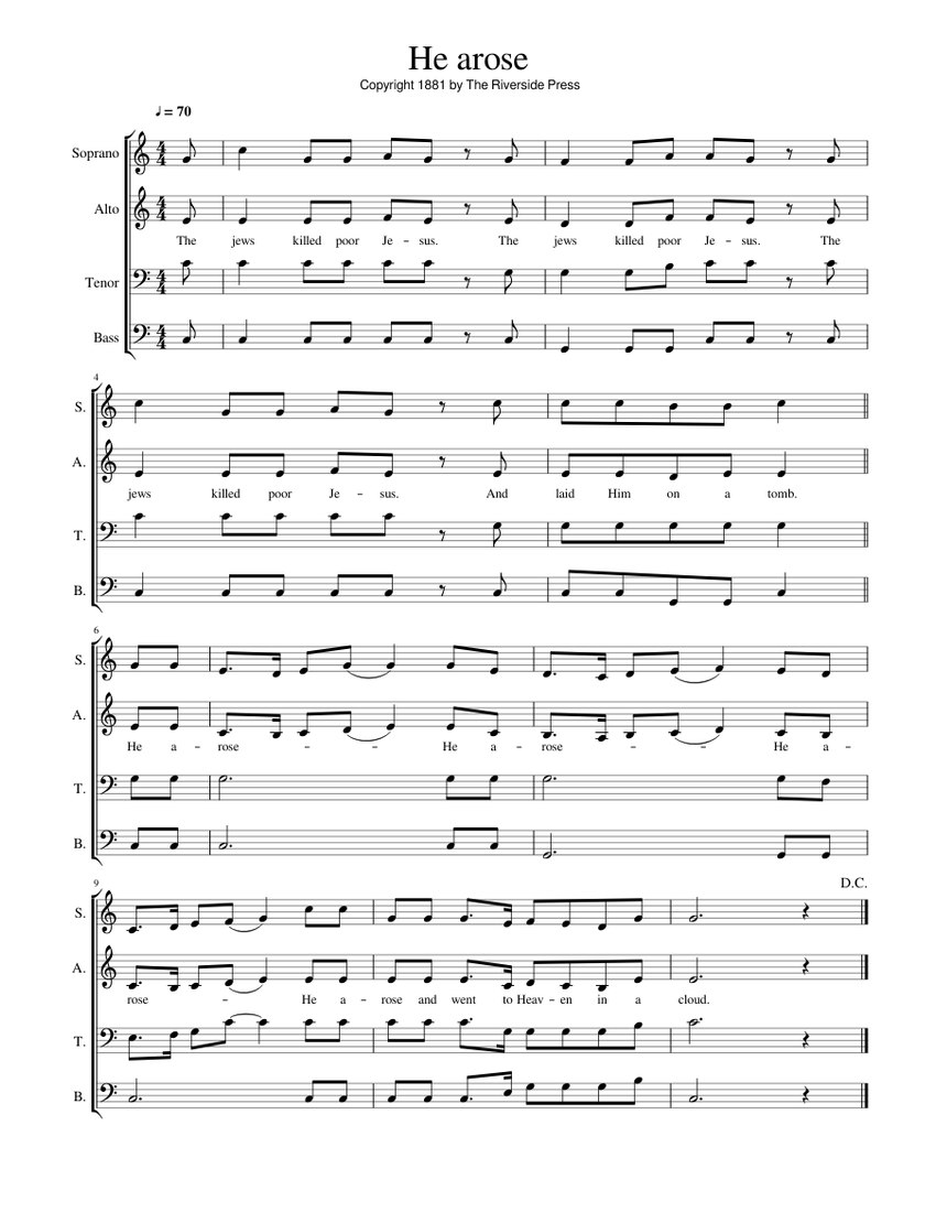 38-He arose Sheet music for Soprano, Alto, Tenor, Bass voice (SATB ...
