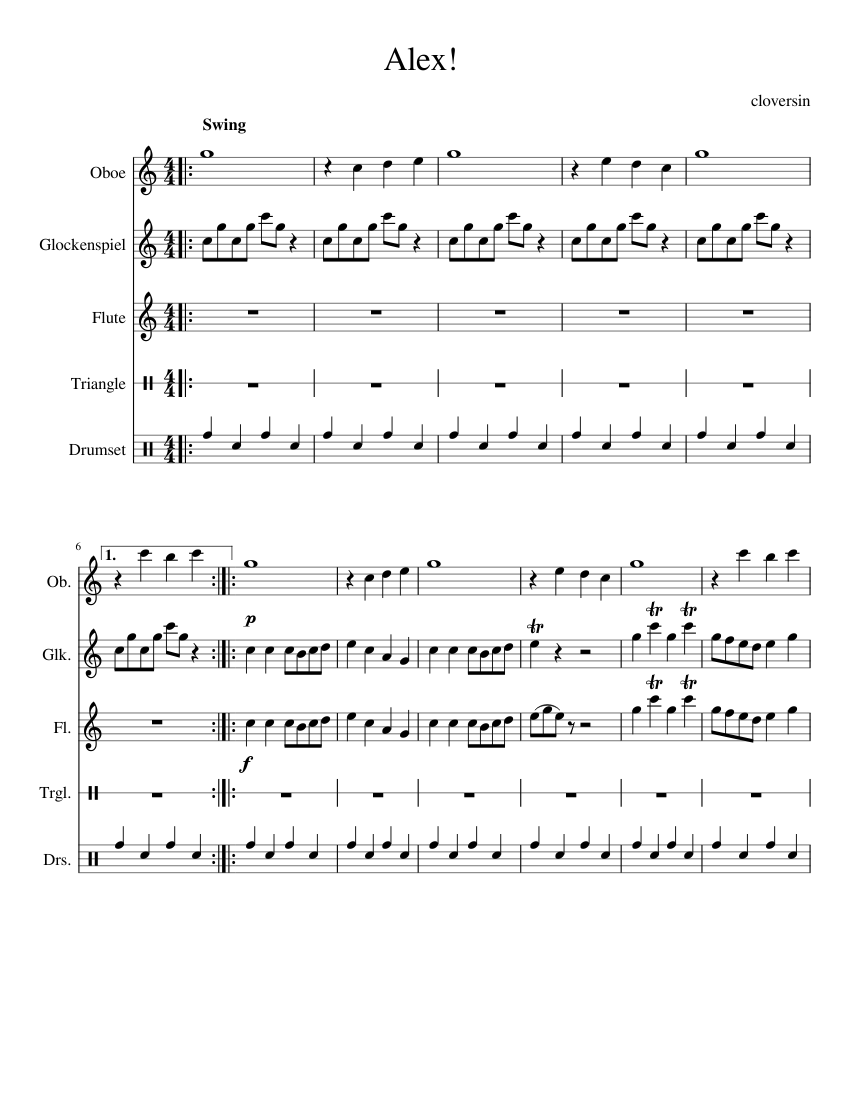 Alex! Sheet music for Flute, Oboe, Glockenspiel, Drum group & more ...