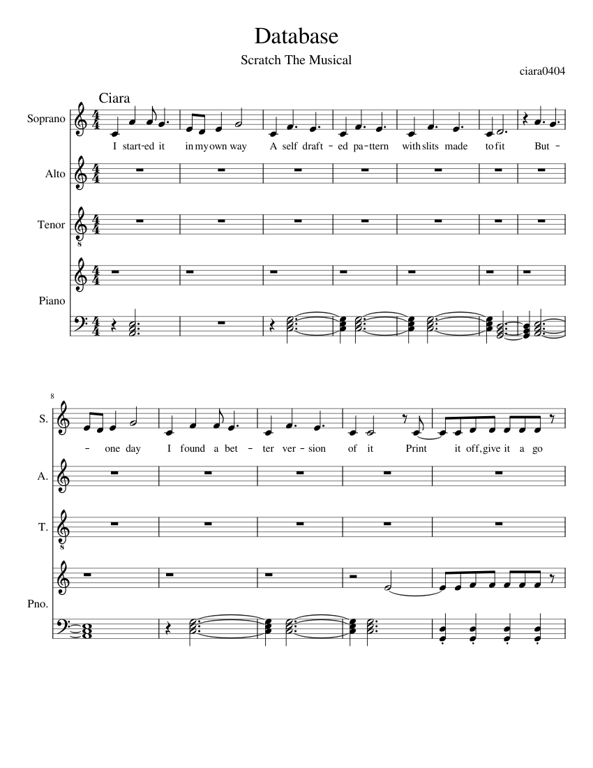 Database Sheet music for Piano, Soprano, Alto, Tenor (Mixed Quartet ...