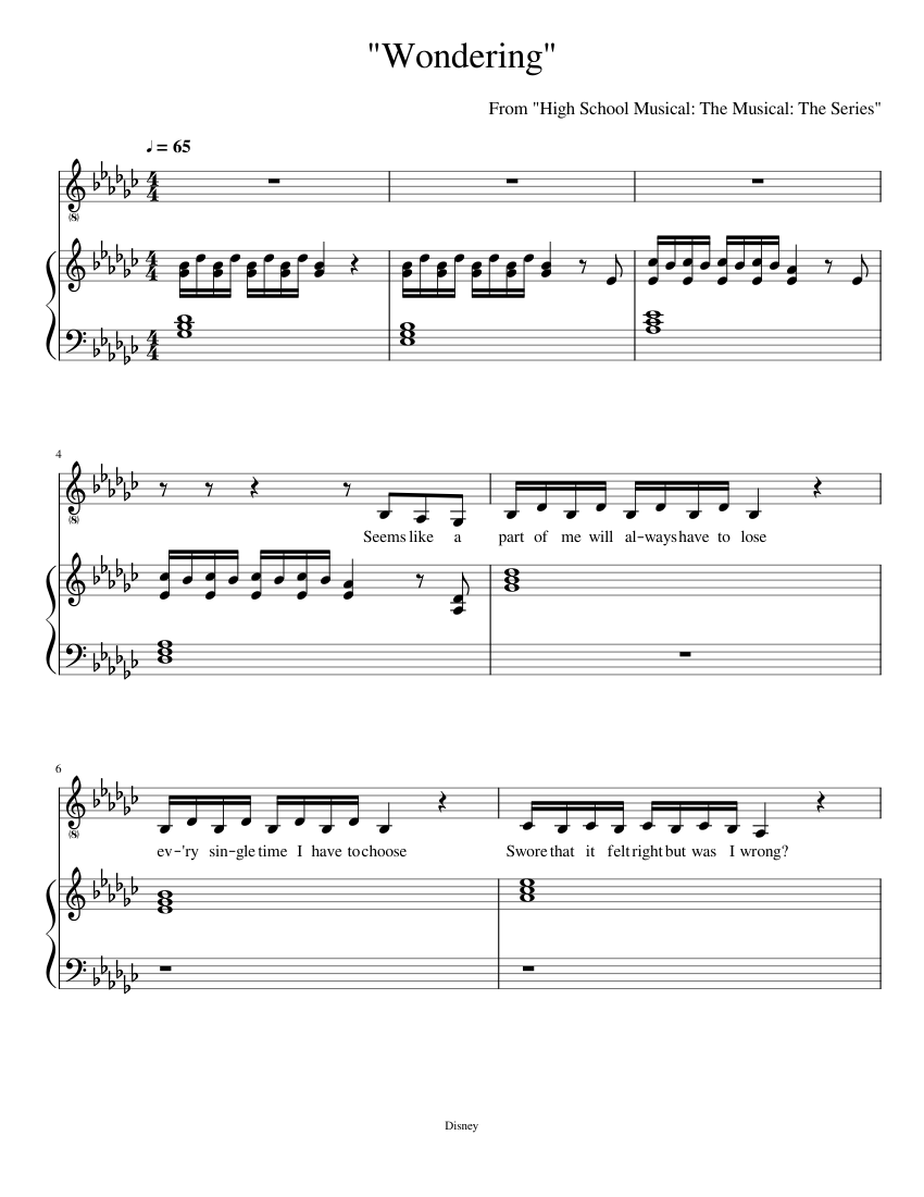Wondering Sheet Music for Piano, Vocals (Piano-Voice) | MuseScore.com