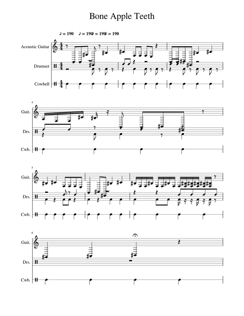 Bone Apple Teeth Sheet Music for Guitar, Drum group, Percussion bells ...