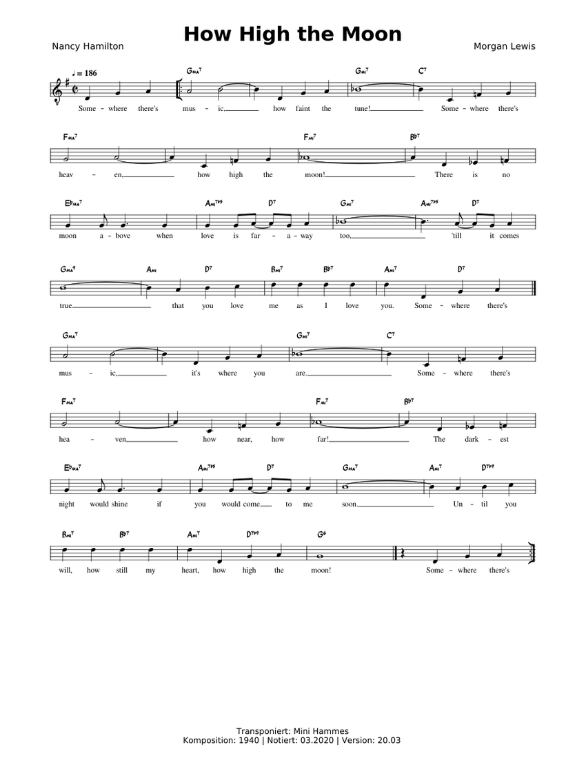Lewis Morgan - How high the moon Sheet Music with Chords for Piano ...