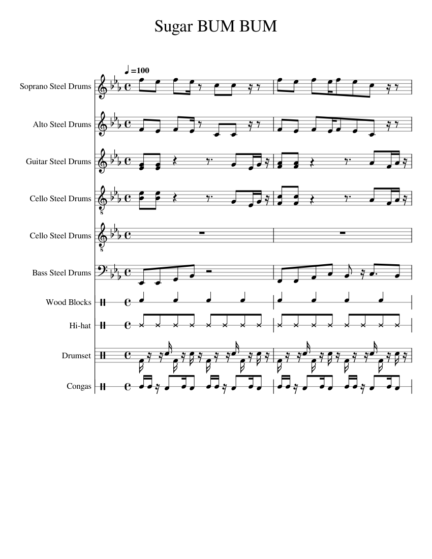 Sugar BUM BUM Sheet Music for Drum group, Woodblock, Conga, Steel drums ...