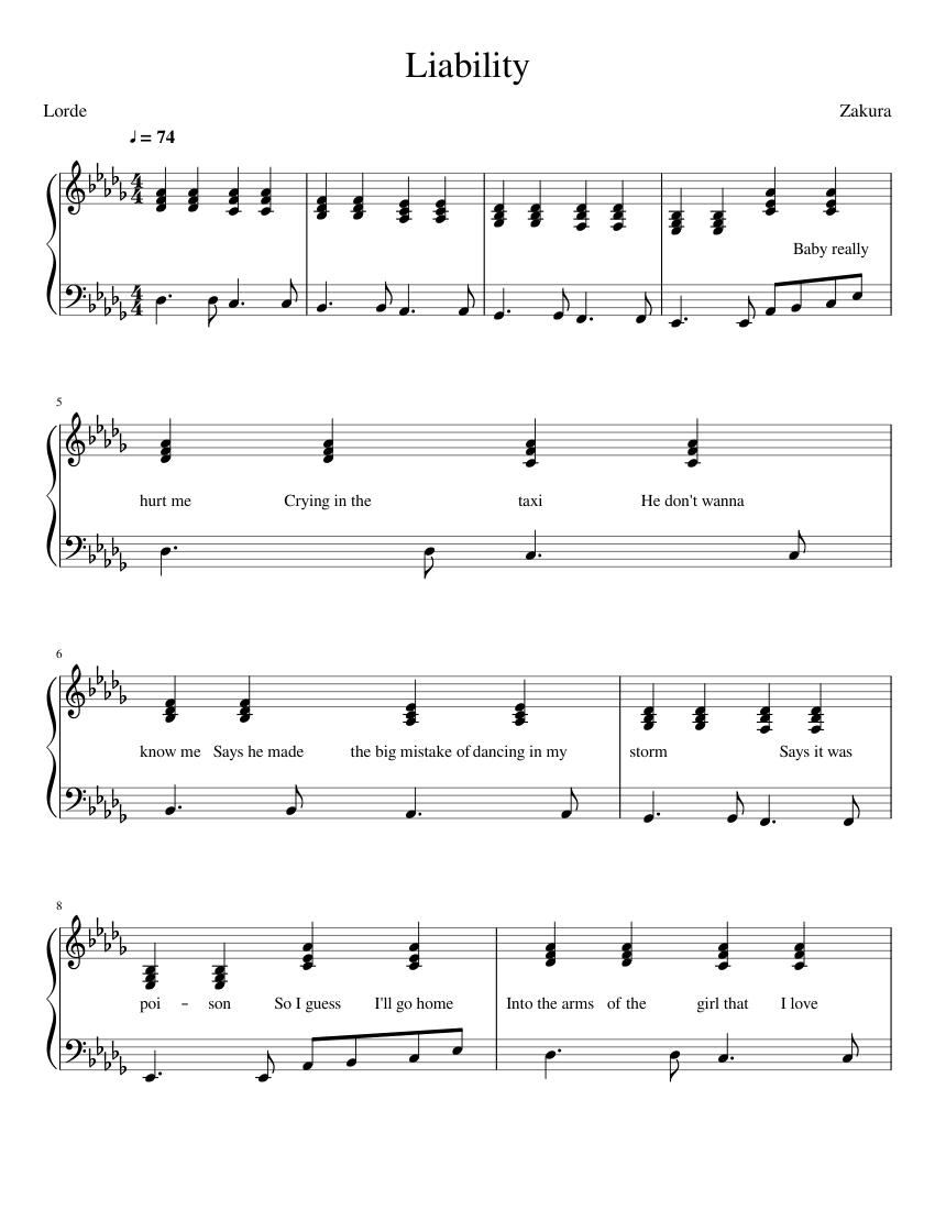 Liability - Lorde Piano with sung lyrics Sheet Music for Piano (Solo ...