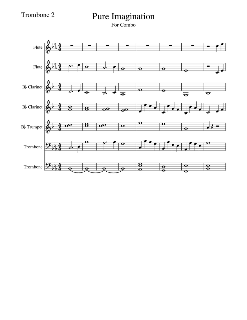 Pure Imagination For Combo Sheet music for Trombone, Flute, Clarinet in ...