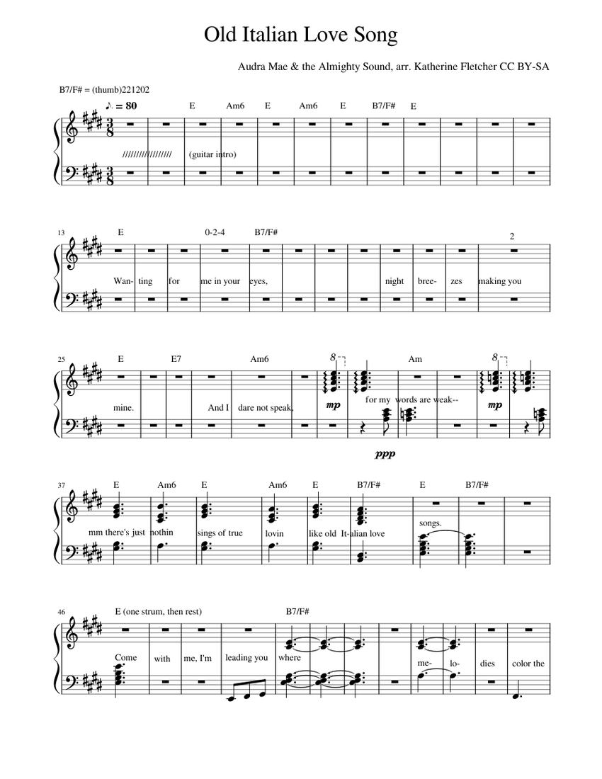Old Italian Love Song - Audra Mae and the Almighty Sound Sheet music ...