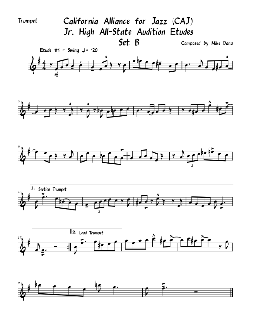 CAJ Jr. High All-State Audition Etudes - Set B - Trumpet Sheet music for Trumpet in b-flat (Solo ...