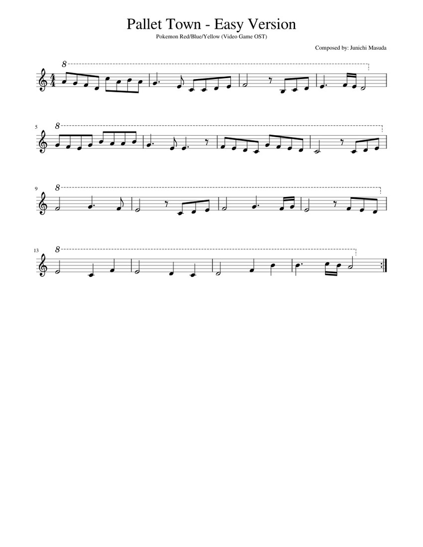 Pallet_Town_-_Easy_Version Sheet Music for Piano (Solo) | MuseScore.com
