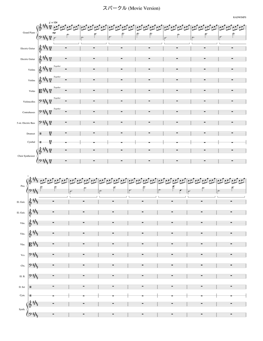 Sparkle - Movie ver. Sheet Music for Piano, Contrabass, Crash, Violin ...