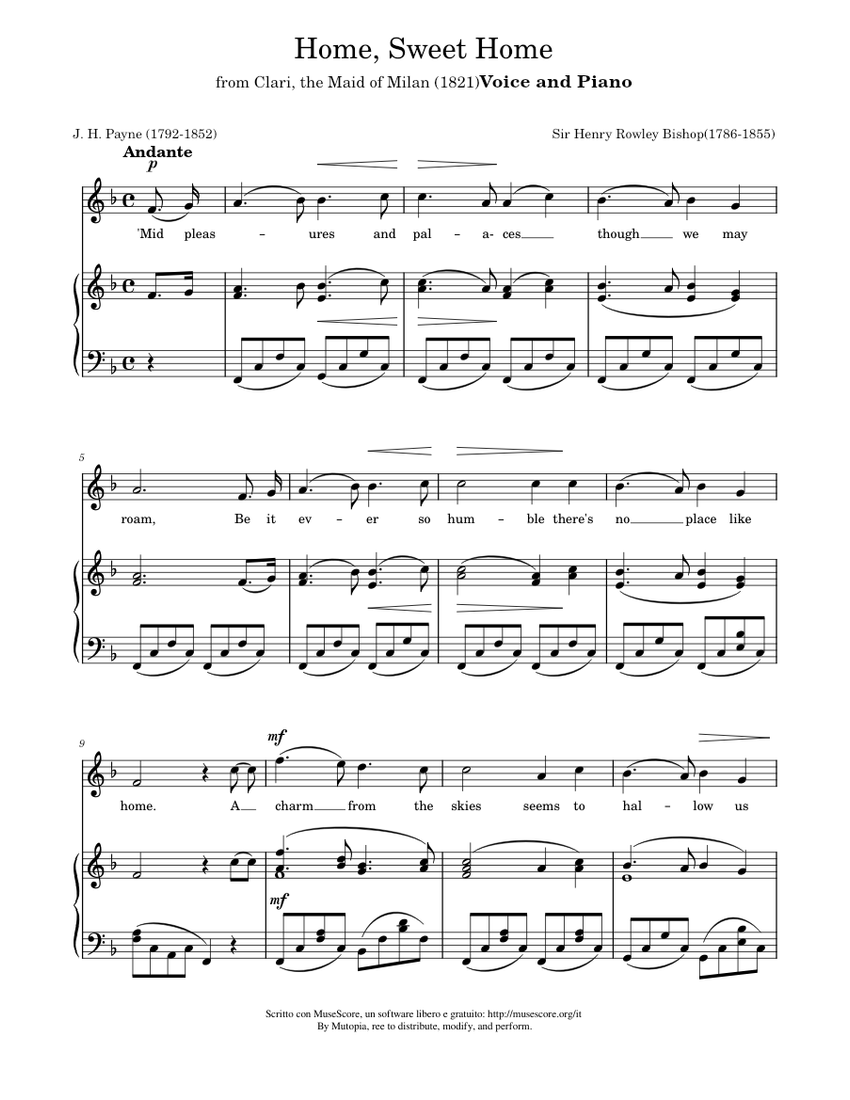 Home, Sweet Home Sheet music for Piano, Vocals (Piano-Voice ...