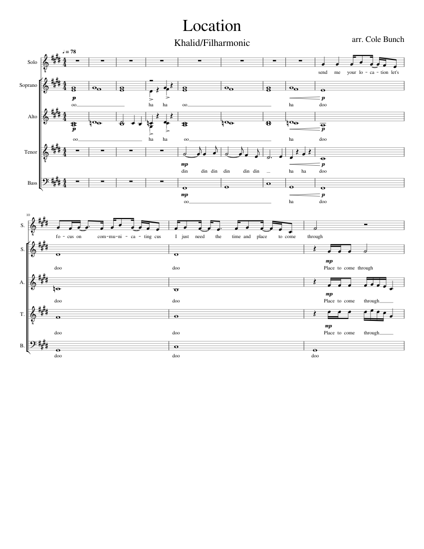 Location Sheet music for Soprano, Alto, Tenor, Bass voice (Choral ...