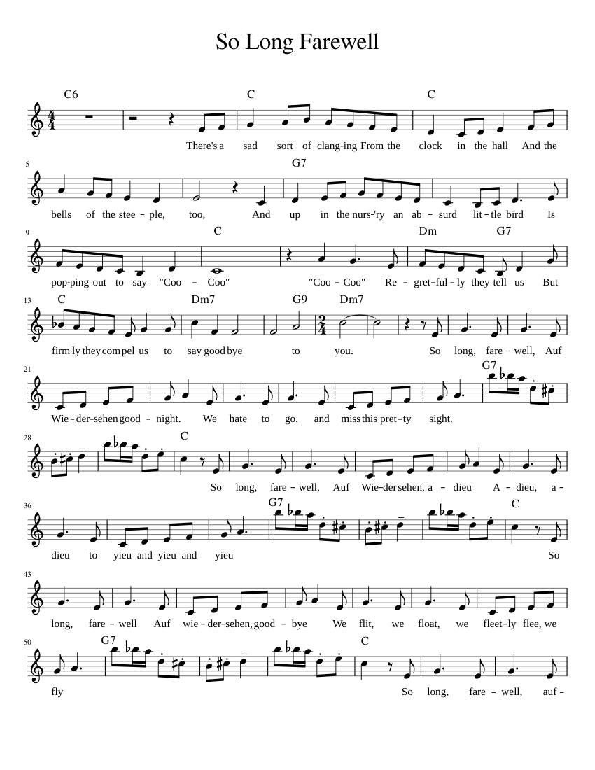 So Long Farewell Sheet Music with Chords for Violin (Solo) | MuseScore.com