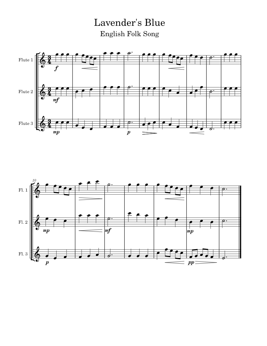 Lavender's Blue Sheet Music for Flute (Woodwind Trio) | MuseScore.com
