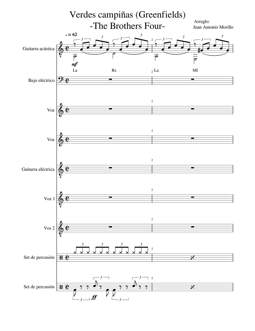 Verdes_campiñas (Greenfields) Sheet music for Tenor, Vocals, Guitar ...