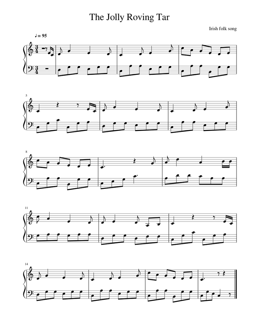 The Jolly Roving Tar – Traditional Irish Folk Song Sheet Music for ...