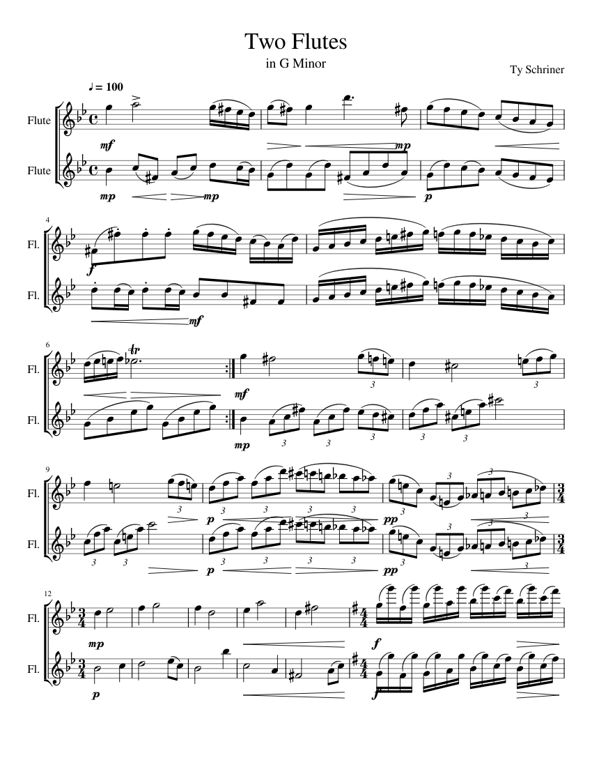 Two Flutes Sheet music for Flute (Woodwind Duet) | Musescore.com