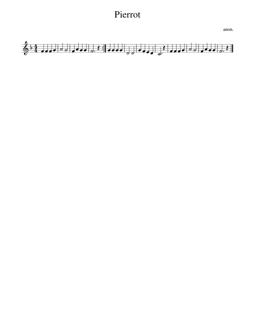 Pierrot Sheet Music for Piano (Solo) easy | MuseScore.com