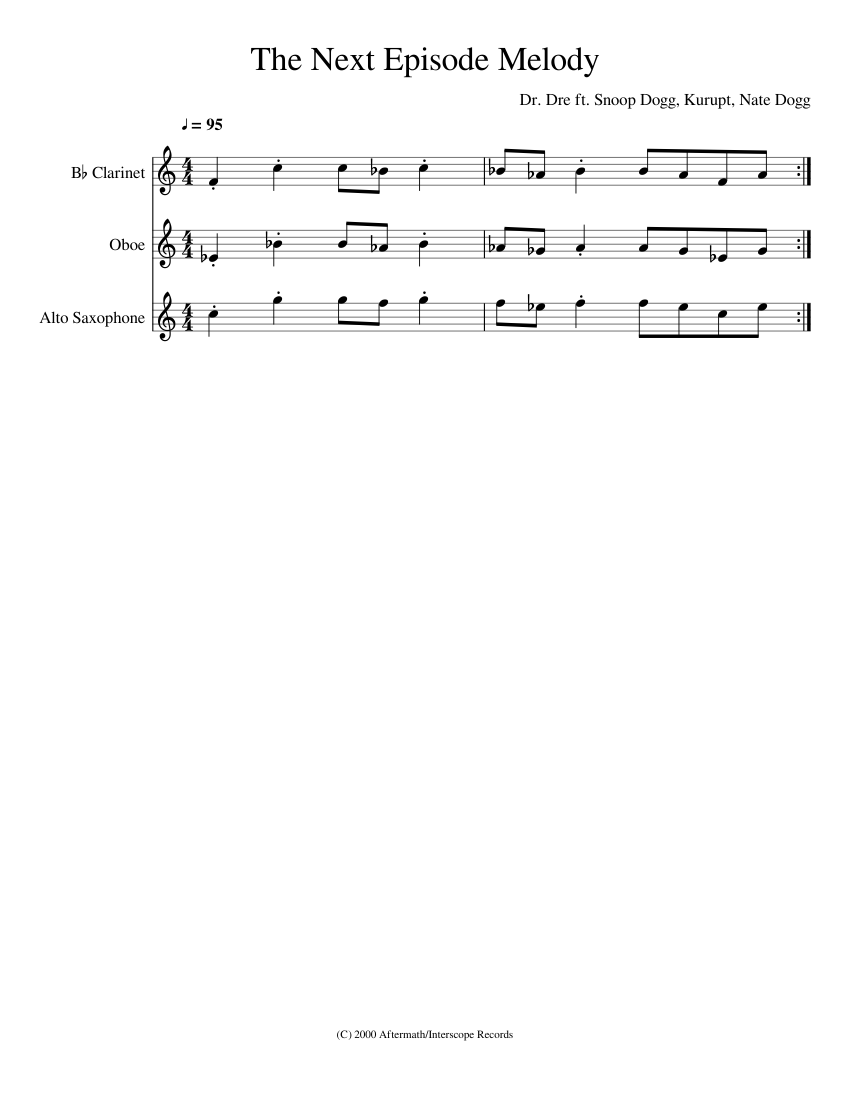 The Next Episode Melody Sheet Music for Oboe, Clarinet in b-flat ...
