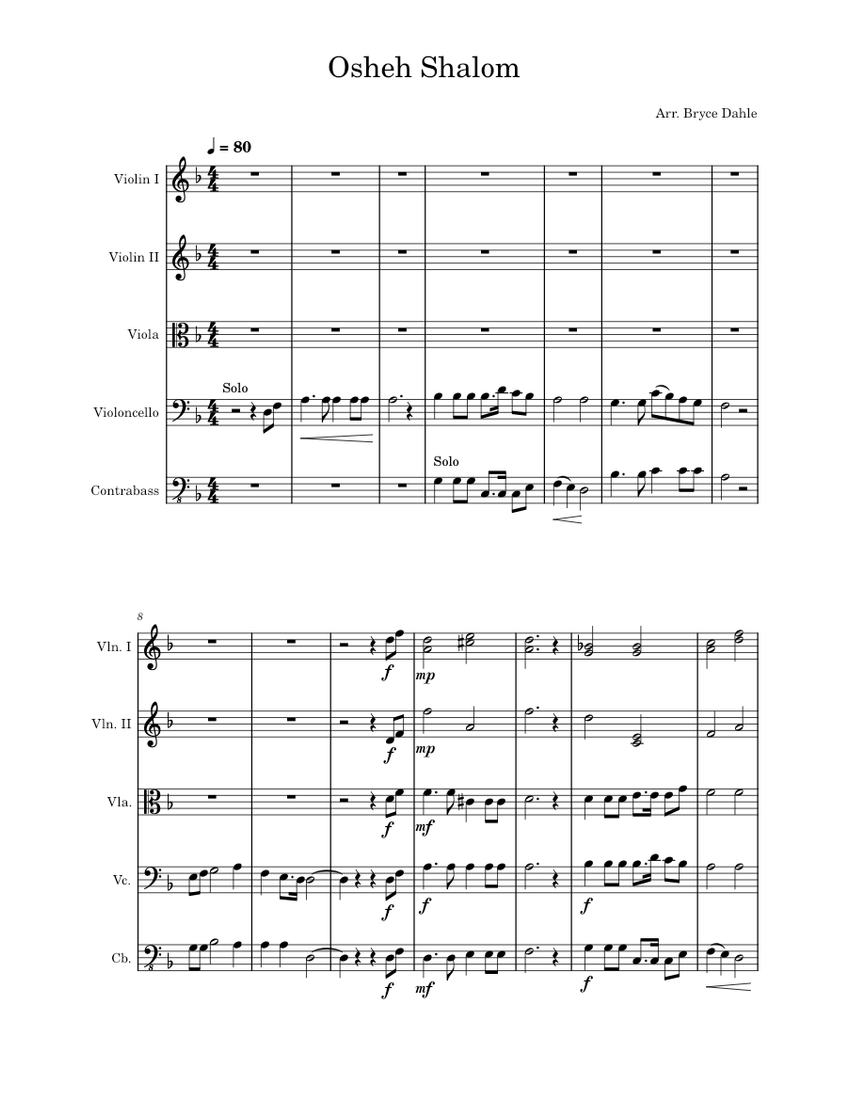 Oseh shalom – Misc Traditional osheh Sheet Music for Contrabass, Violin ...