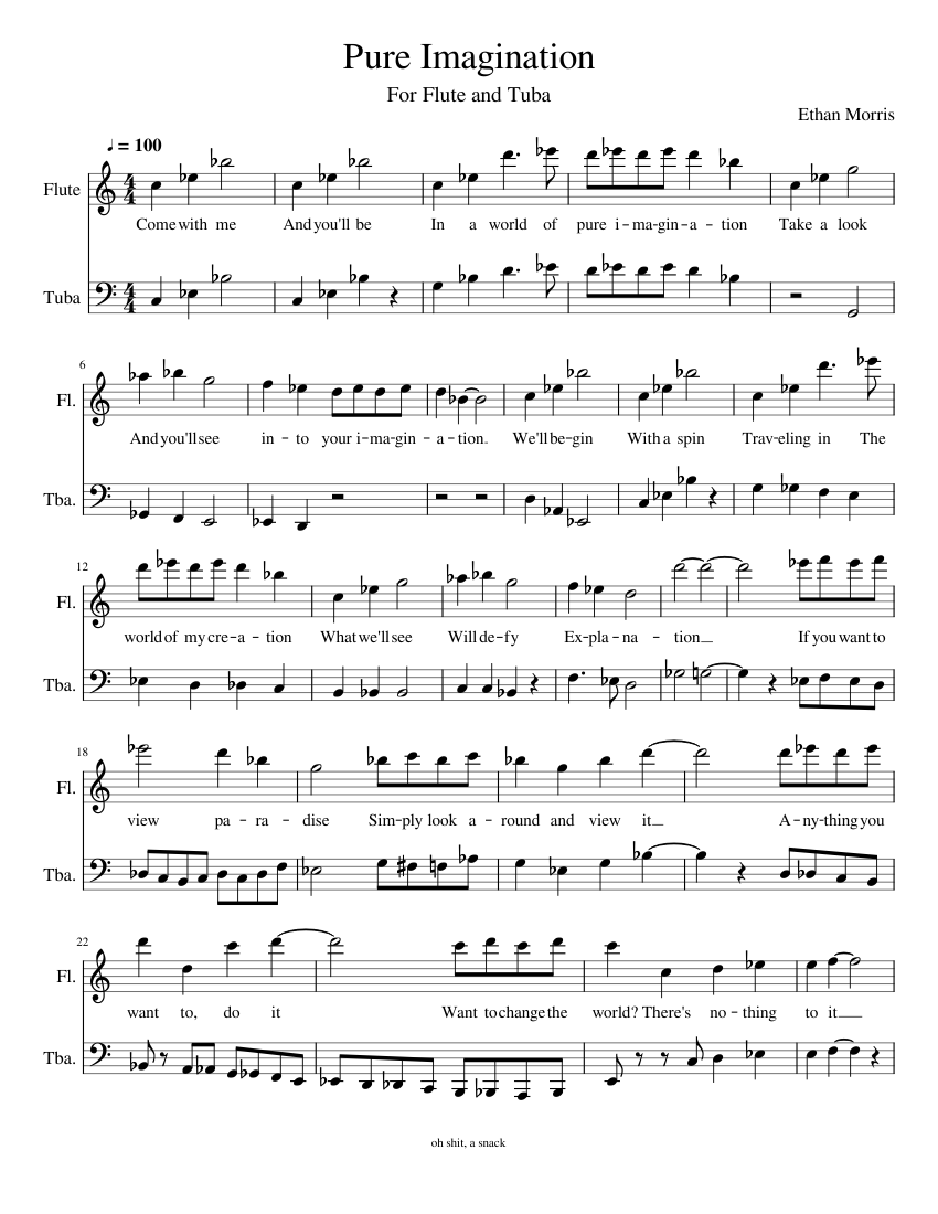 Pure Imagination Sheet Music for Tuba, Flute (Mixed Duet) | MuseScore.com