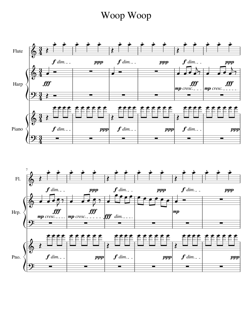 Woop Woop Sheet music for Piano, Flute, Harp (Mixed Trio) | Musescore.com