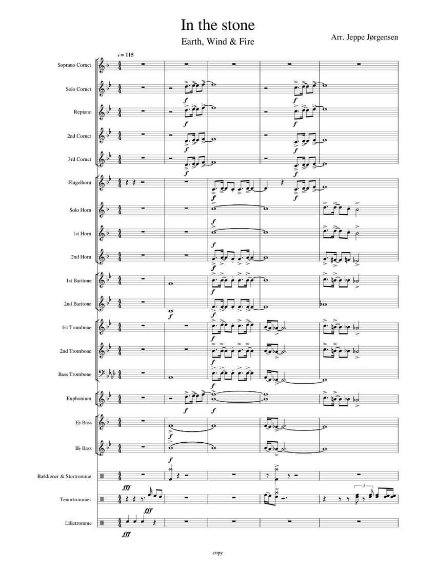 Earth wind fire In the stone Sheet Music for Cornet, Trombone bass ...