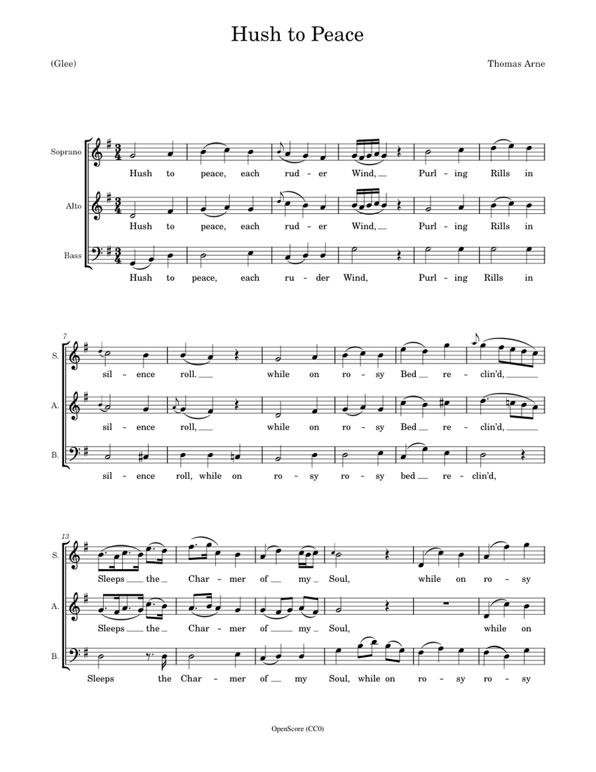 Arne, Thomas – Hush to Peace – TEMPLATE Sheet music for Soprano, Alto ...