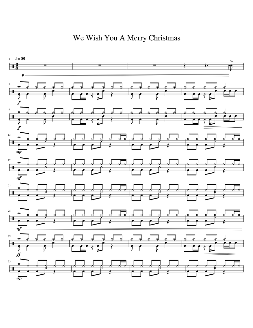 We Wish You A Merry Christmas Sheet Music for Drum group (Solo ...