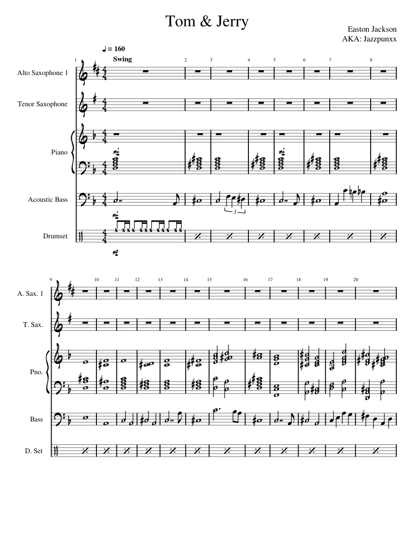 Tom & Jerry Sheet Music for Piano, Saxophone alto, Saxophone tenor ...