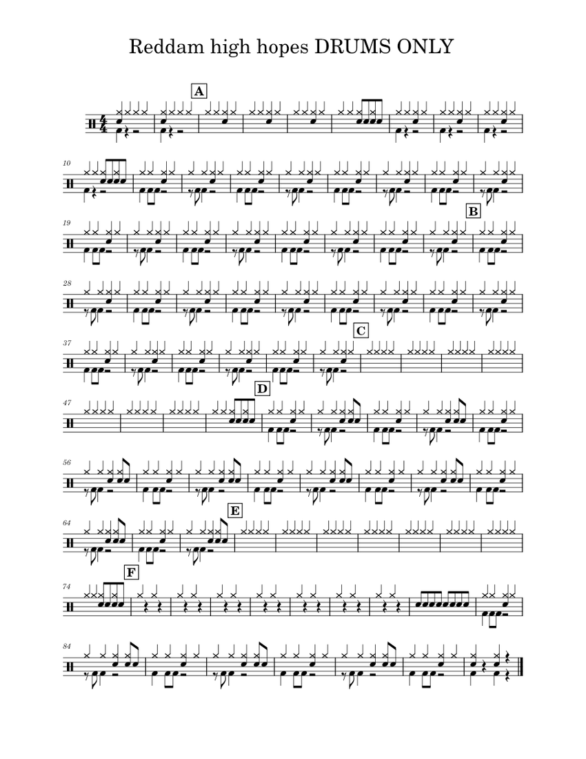 Reddam High Hopes Drums ONLY Sheet Music for Drum group (Solo ...
