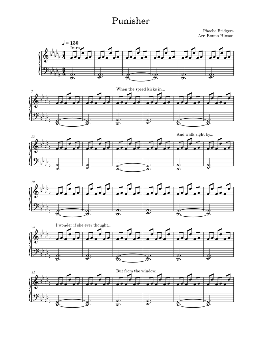 Punisher - Phoebe Bridgers Sheet music for Piano (Solo) | Musescore.com
