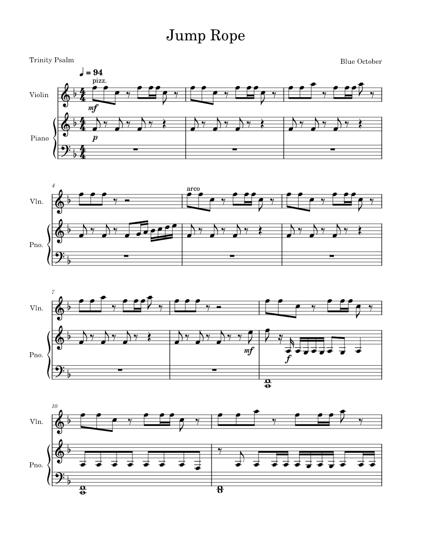 Jump Rope – Blue October Jump_Rope Sheet music for Piano, Violin (Solo ...