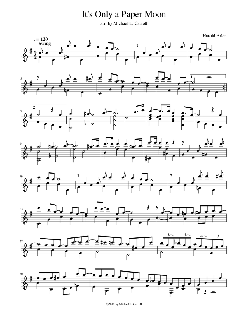It's Only a Paper Moon Sheet Music for Guitar (Solo) | MuseScore.com