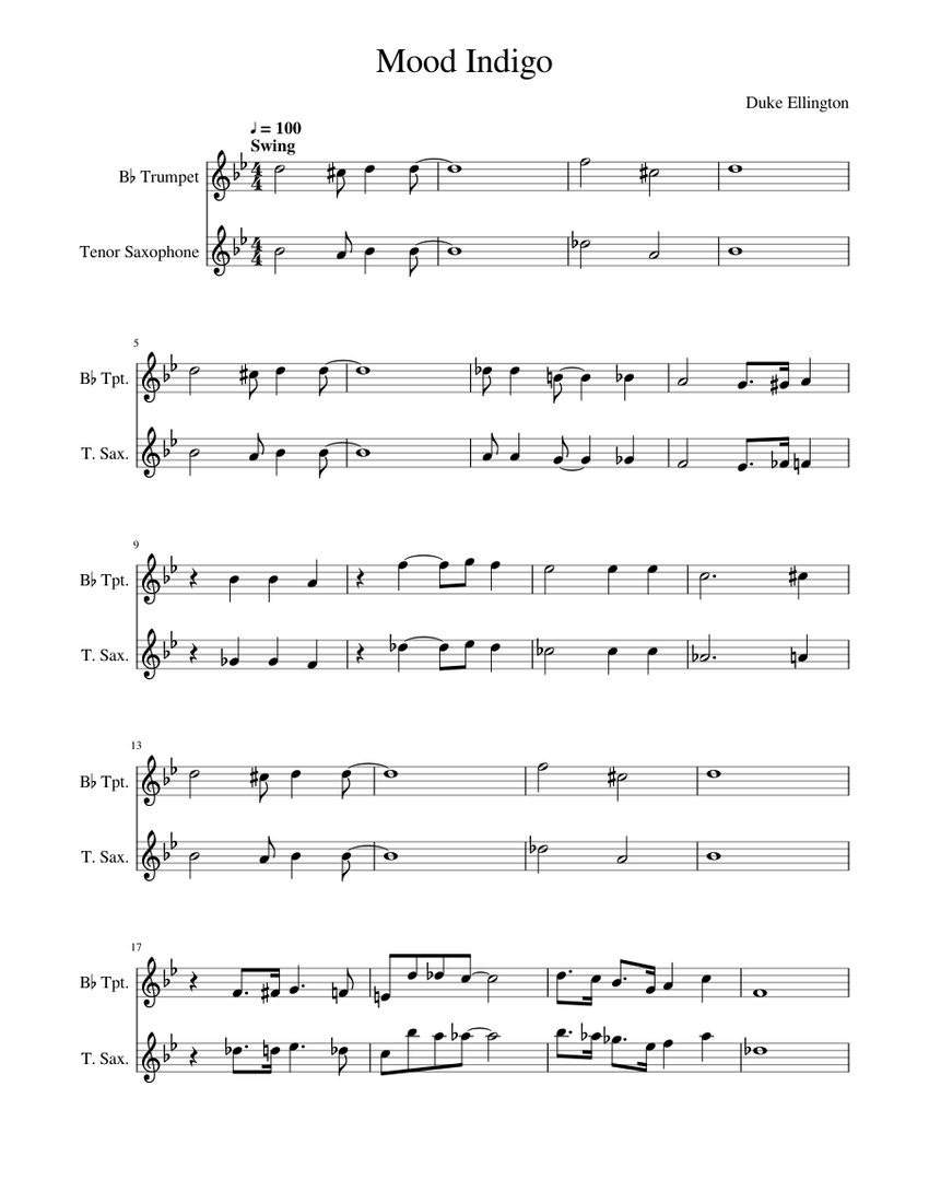 Mood Indigo Sheet music for Saxophone tenor, Trumpet in b-flat (Mixed ...