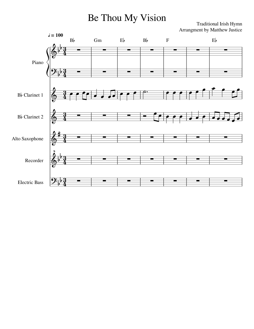 Be Thou My Vision Sheet music for Piano, Clarinet in b-flat, Saxophone ...