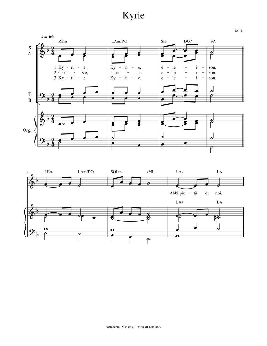 Kyrie Sheet music for Organ, Female, Male (Church Choir) | Musescore.com